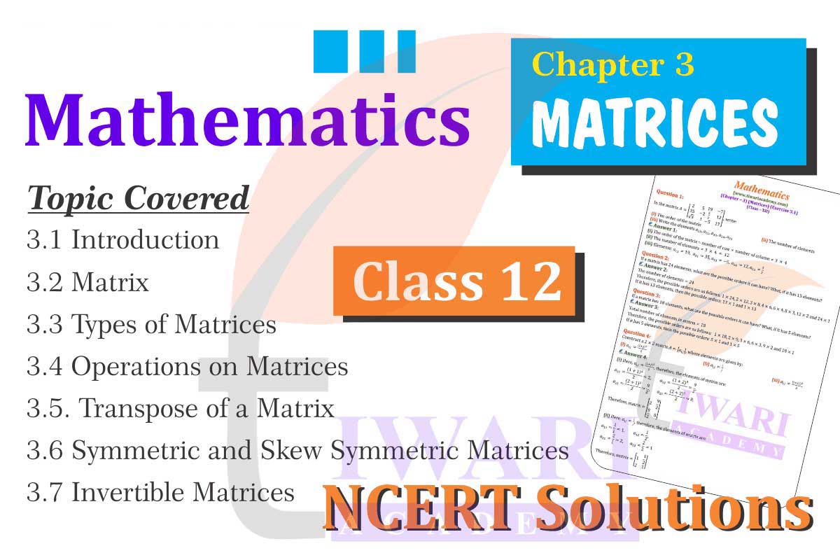 NCERT Textbook Solutions for Class 12 Mathematics Chapter 3 Matrices